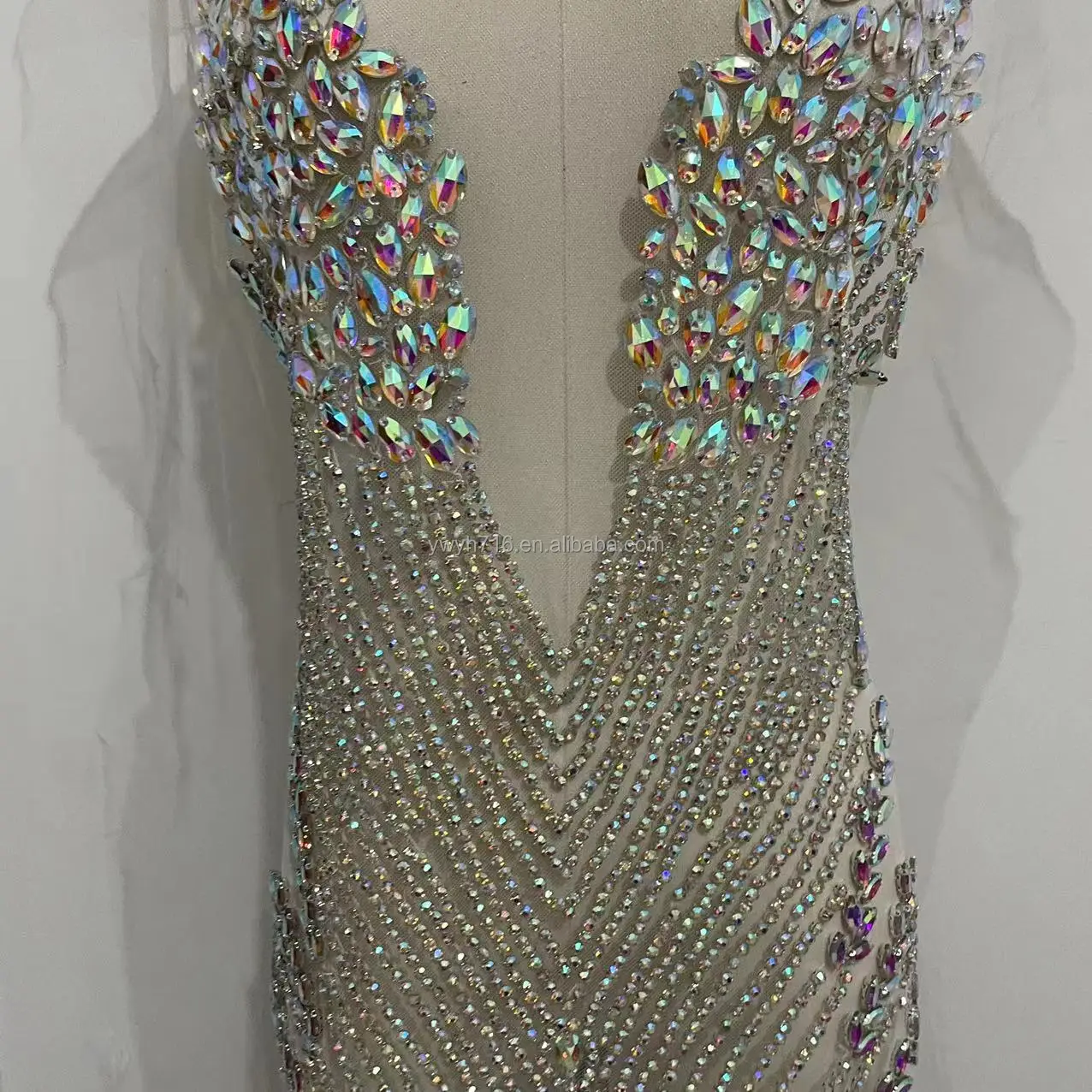 Long Full Body 108cm Rhinestone Bodice Applique Crystal Applique ...