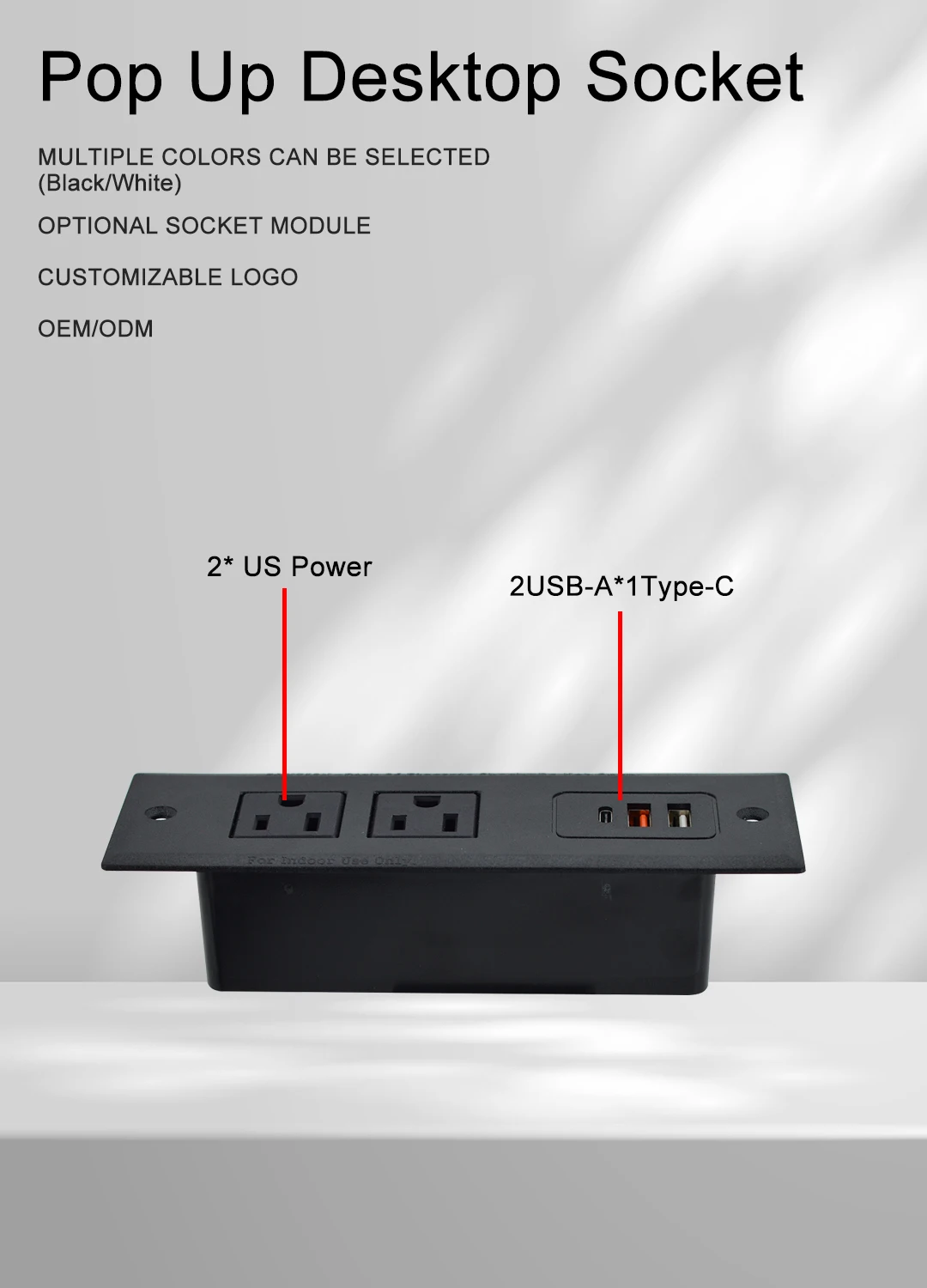 BNT in Desk Recessed Desk Power Strip US Power Outlet with 2 USB Port ...