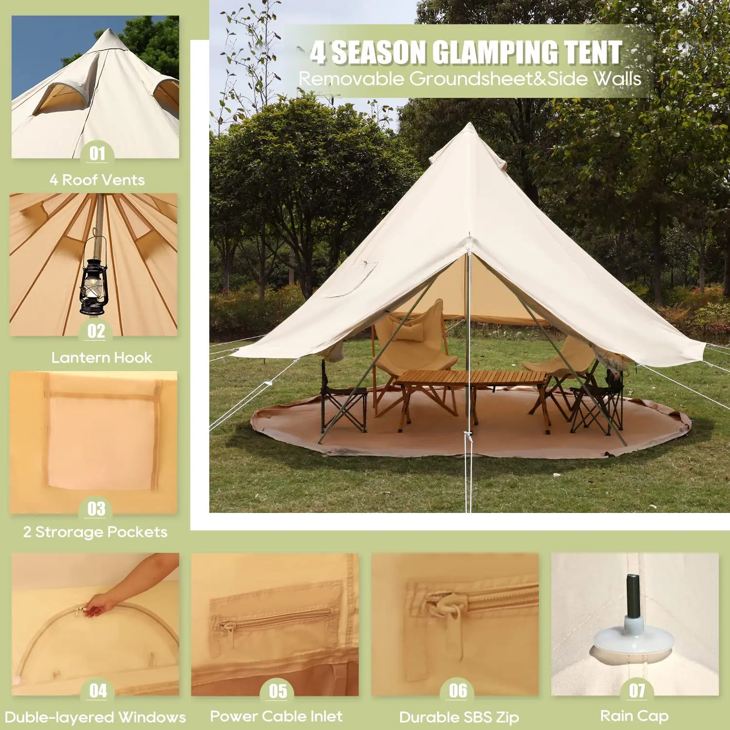 Acome New Product Luxury Glamping Teepee Bell Tent Family Camping ...