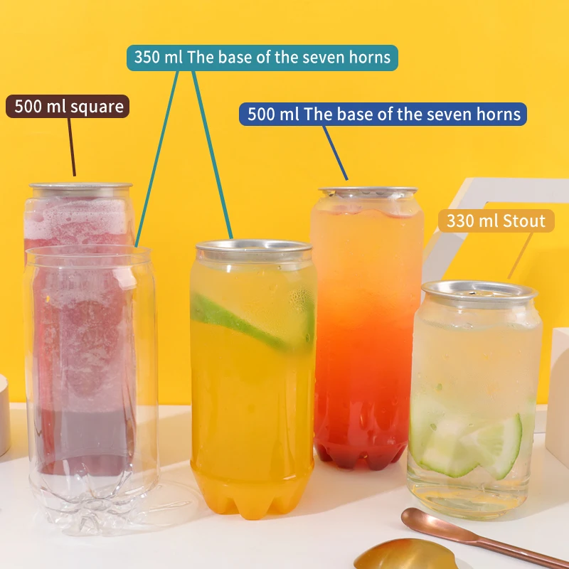 Custom Logo Plastic Pet Can 330ml 500ml Beverage Bottle Transparent Pet ...