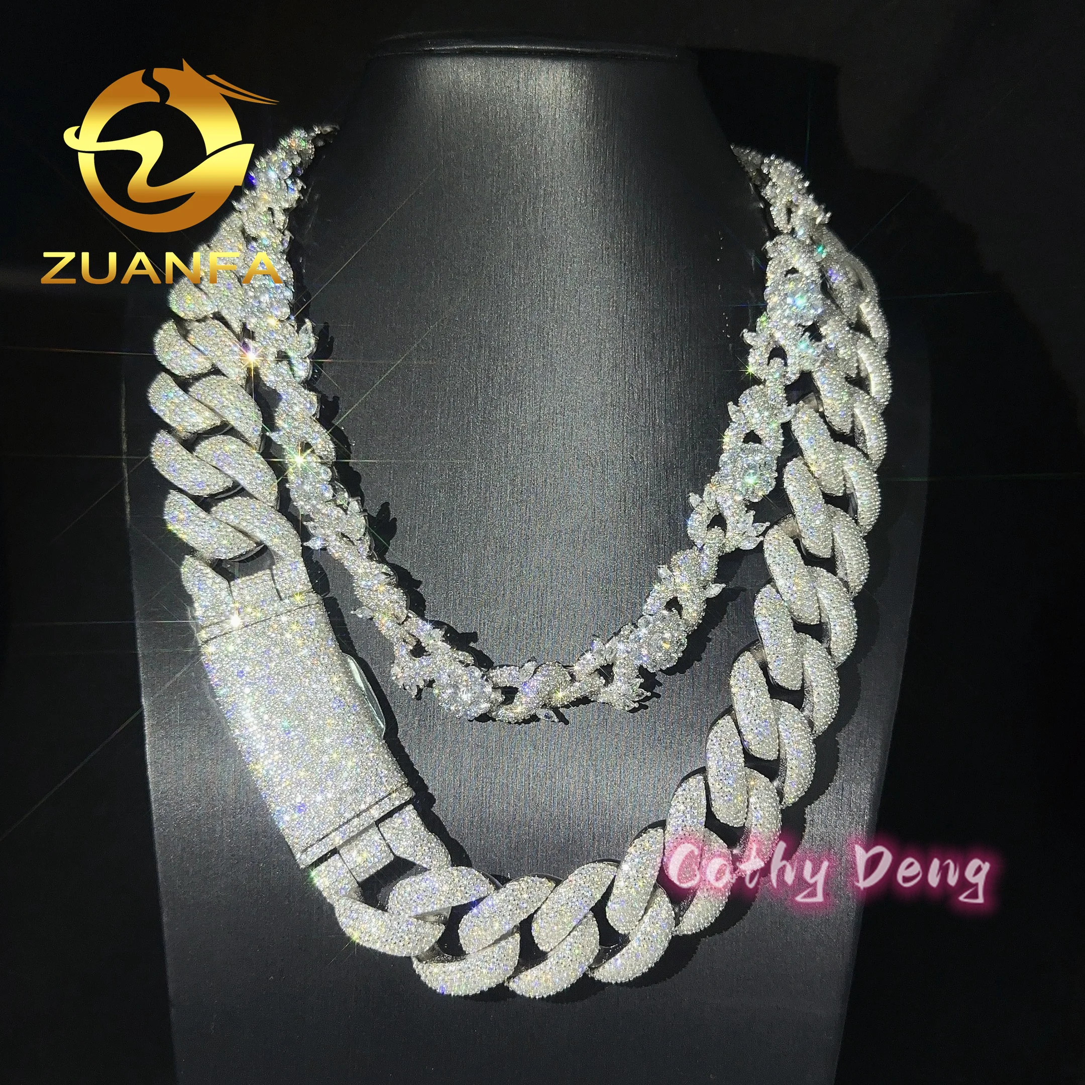 Hip Hop Jewelry 25mm 5 Rows VVS Moissanite Cuban Chain Big Miami 925 ...