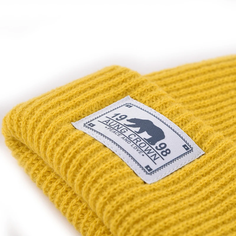 Acrylic Slouchy Cuff Woven Label Ski Cap Skull Knit Winter Hats ...