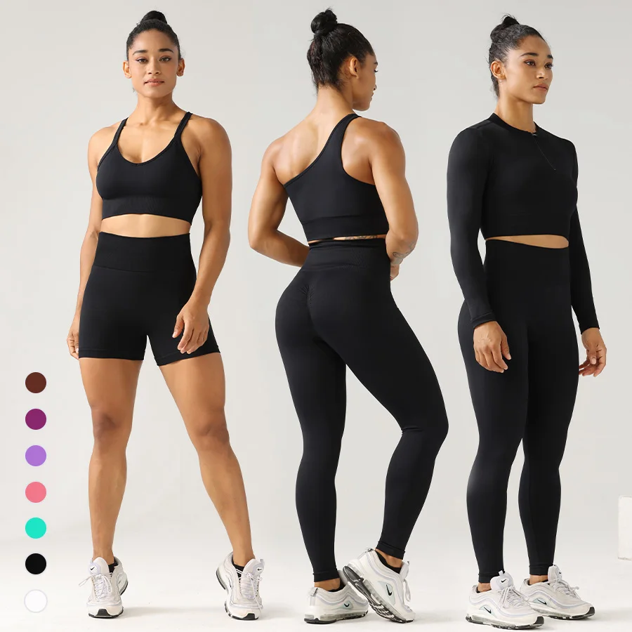 2023 Custom 5 Pieces Seamless Sportswear Active Wear Female Gym Workout Clothing Women Fitness ...