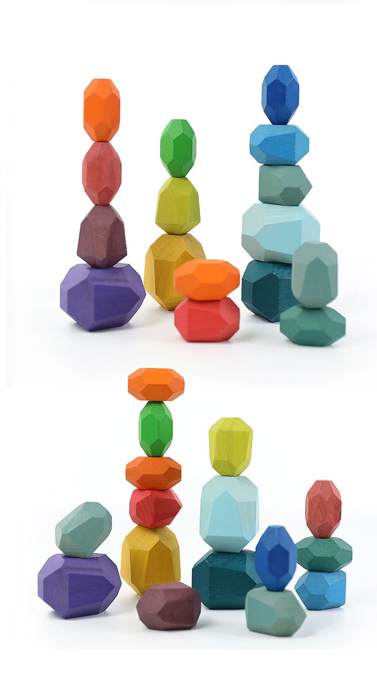 16pcs Wood Stone Balance Stacking Game Toys - Educational Fun