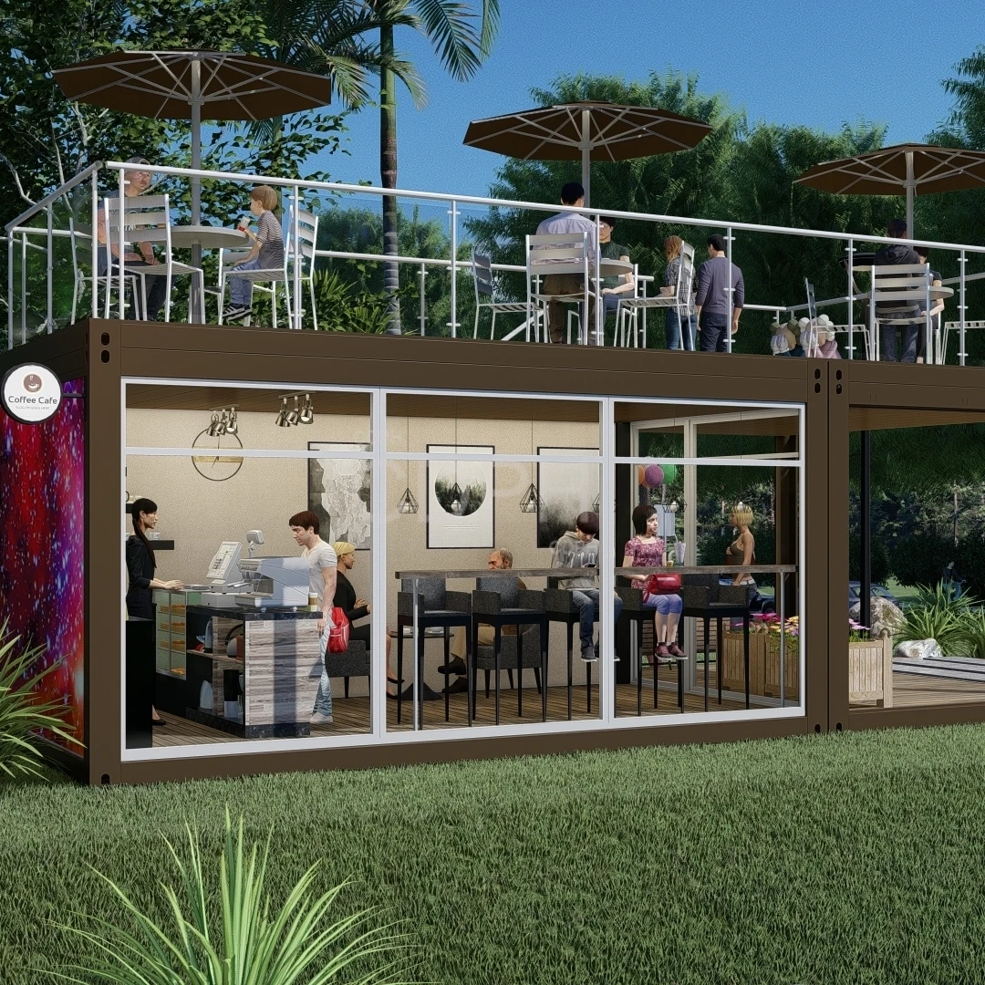 20ft 40ft Prefab Detachable Coffee Shop Bar Restaurant Luxury Flat Pack ...
