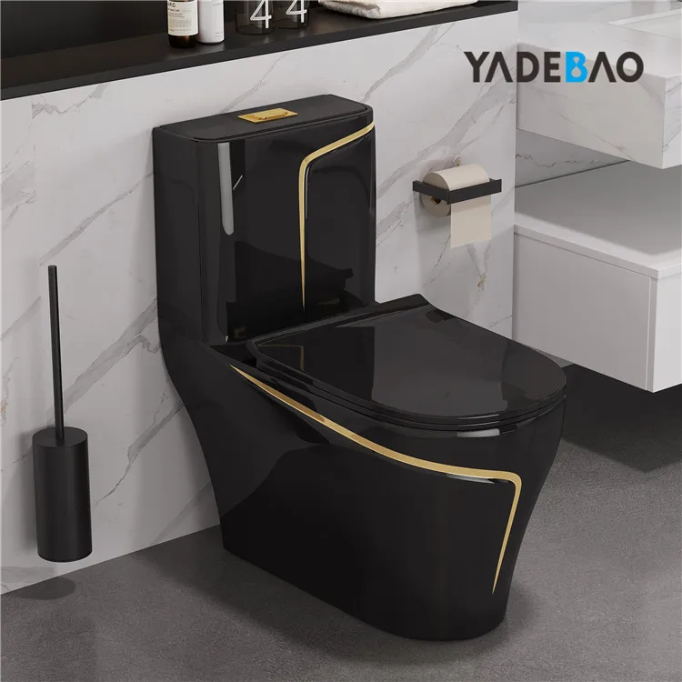 Luxury Sanitary One Piece Commode Black Gold Bathroom Toilet and Basin ...