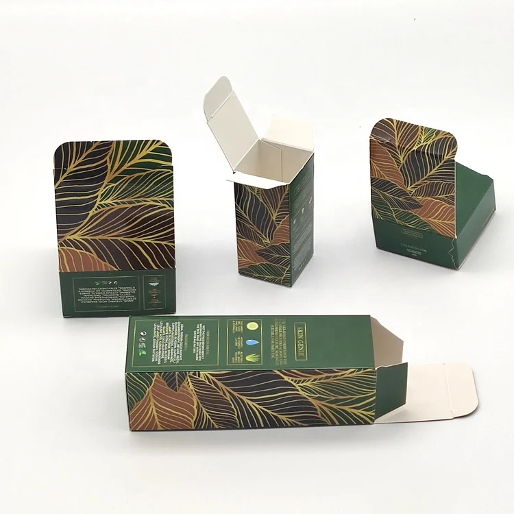 Hot Sale Custom Green Skincare Serum Paper Tuck Box Multiple Colors ...