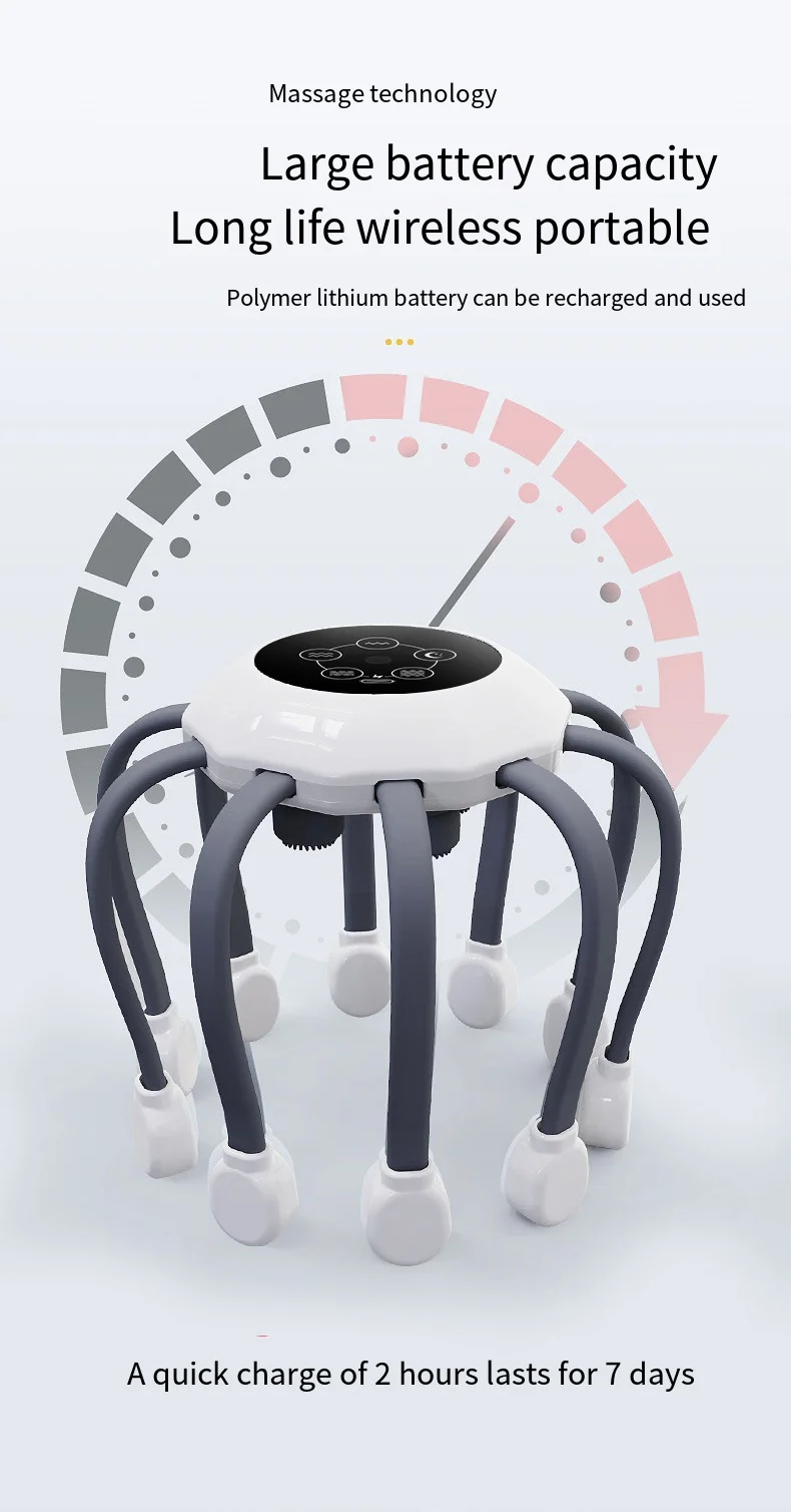 Rechargeable Waterproof Head Massager Hand Held Portable Kneading And Press Multi Functional