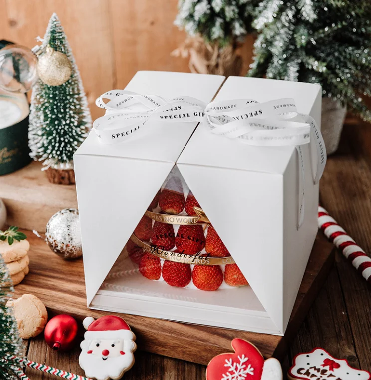 4 6 8 10 Inch Square Plastic Paper Cake Box with Ribbon Pastry Boxes ...