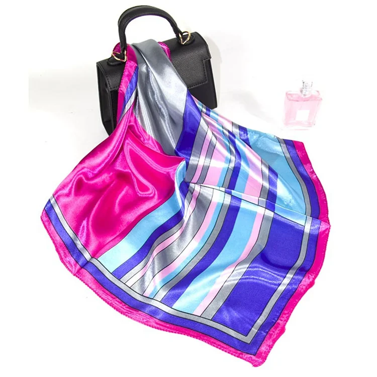 Custom Brand Design Hijab Bandana Digital Print 100% Silk Scarf Satin
