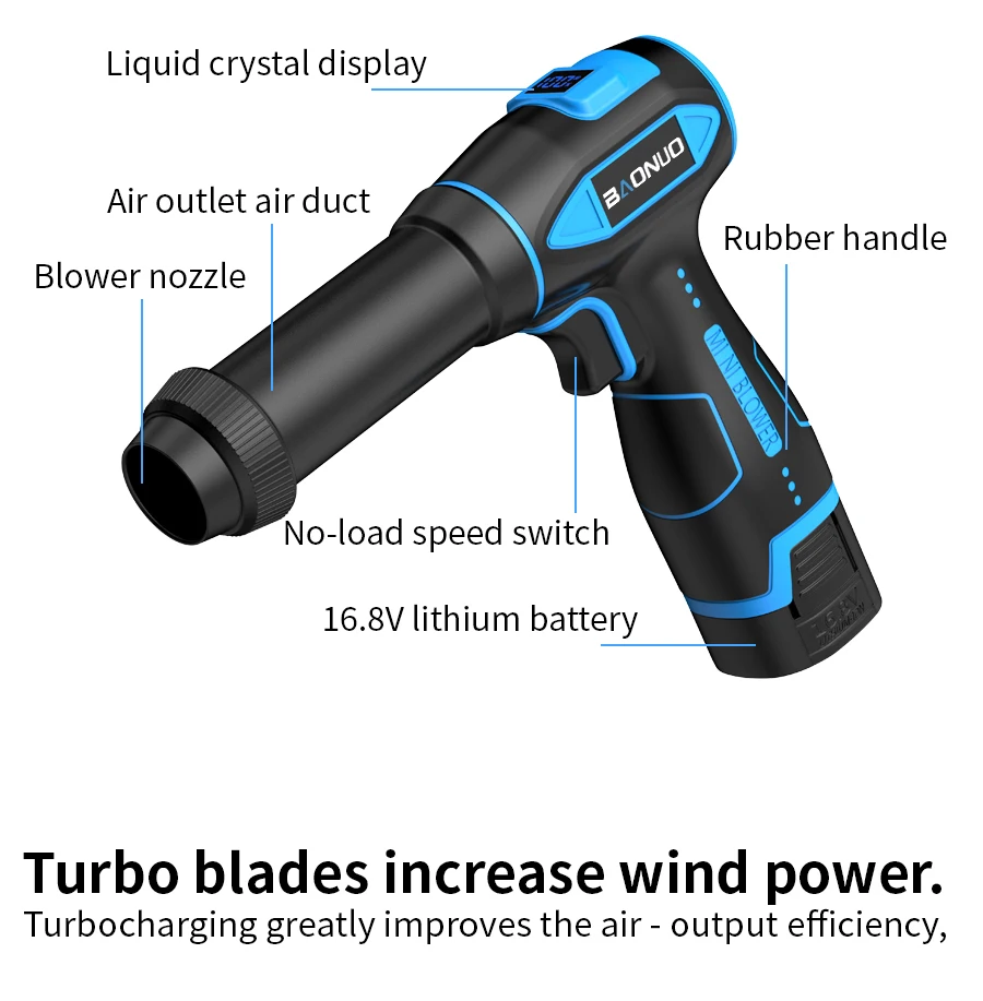 High Speed 16.8V 13000RPM Handheld Turbofan Convenient Rechargeable LCD ...