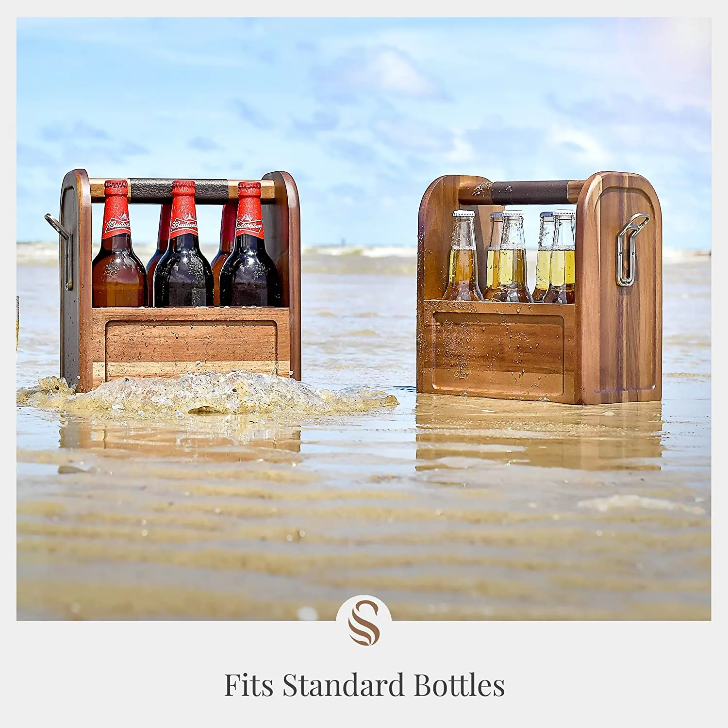 Custom Six Pack Wood Box Beer Basket Bottles With Handle Dividers Beer ...