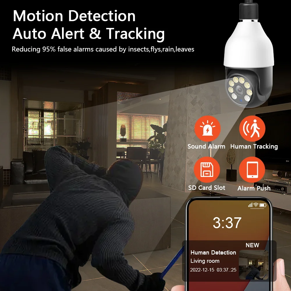 Tuya E27 4MP 5G Dual-Band WiFi Light Bulb Waterproof Color Night Vision ...