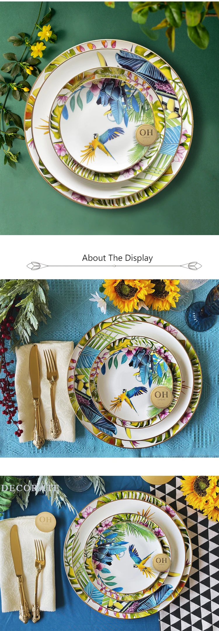 Tropical Rainforest 4pcs Plates Dinnerware Ceramic Bird and Plant ...