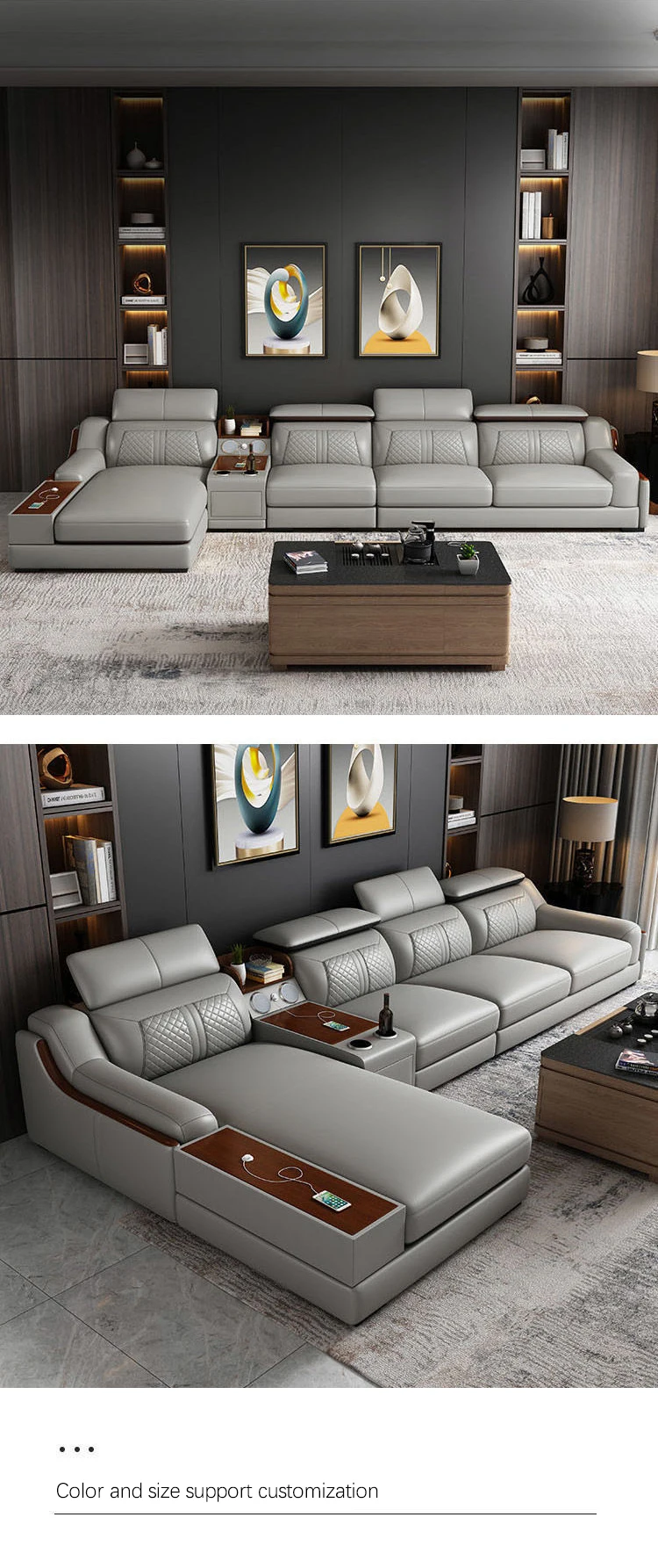 Home Modern Living Room Furniture L Shape Seater Leather Sectional ...
