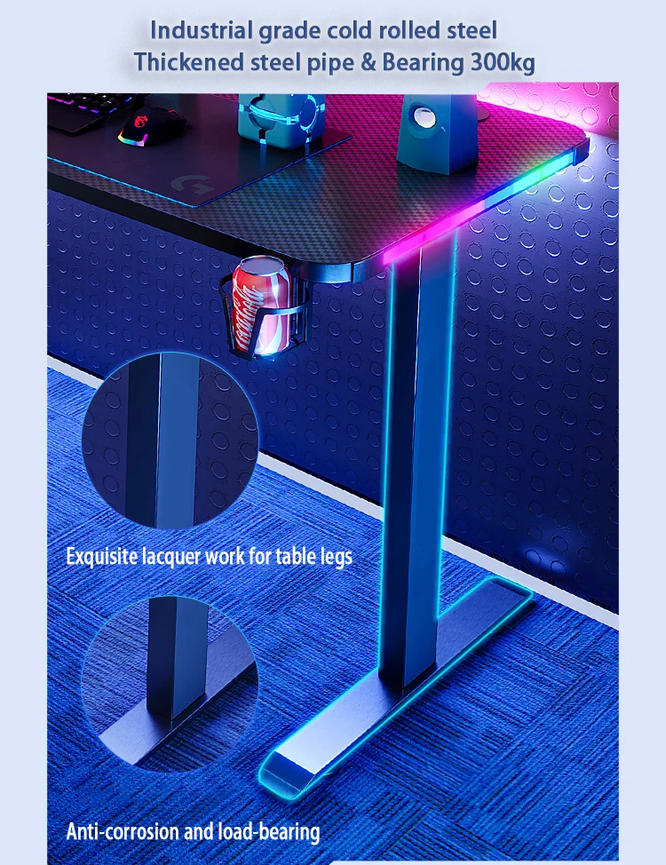 Carbon Fiber Surface Sturdy Computer Table Adjustable Feet and Spacious ...