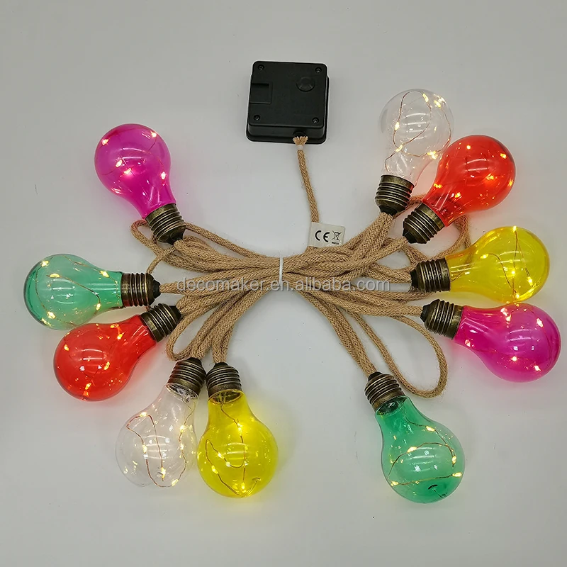 NY068004 Solar LED string light with A60 colorful bulb and hemp rope ...