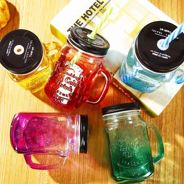 Wholesale Colored Tea Mason Mugs Drinking Glass Cup With Handle And ...