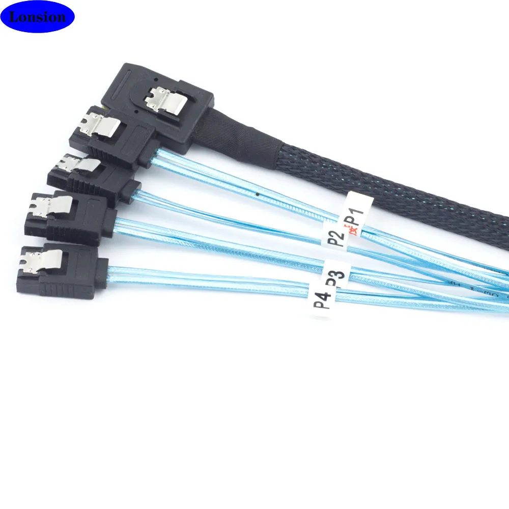 Mini SAS SFF-8087 to 4 Ports SATA Connection Cable for Servers Nylon ...