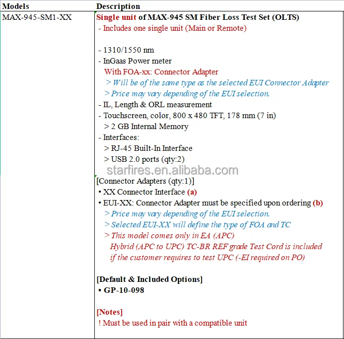 Original EXFO MAX-945-SM1 Optical Loss Test Set for 1310/1550nm - Ideal ...
