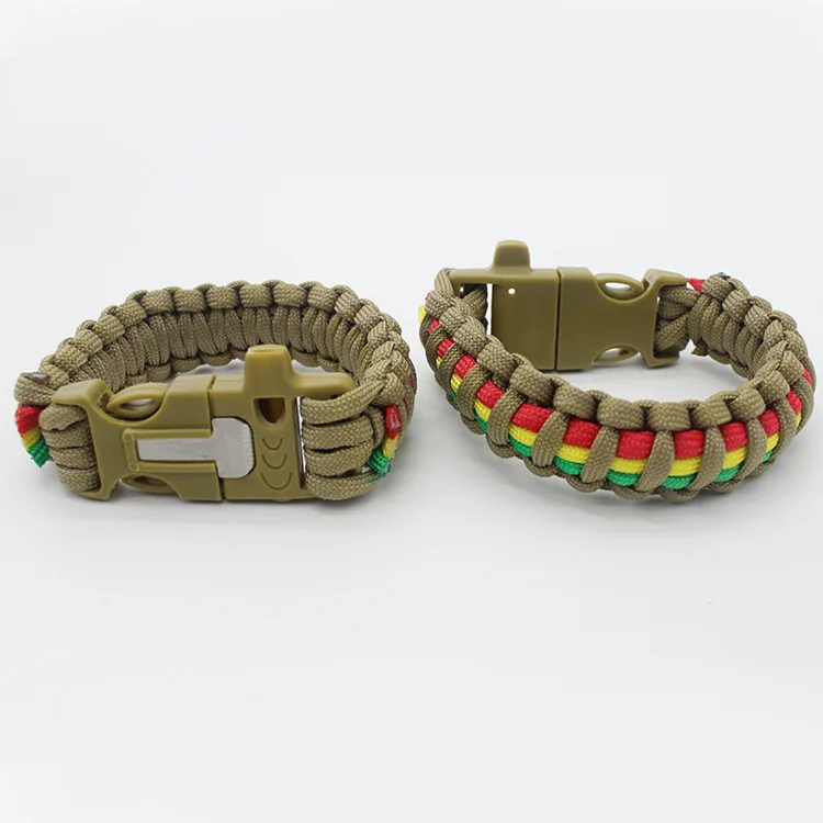 Outdoor Life Saving Bracelet Parachute Cord Survival Woven Ribbon Flint ...