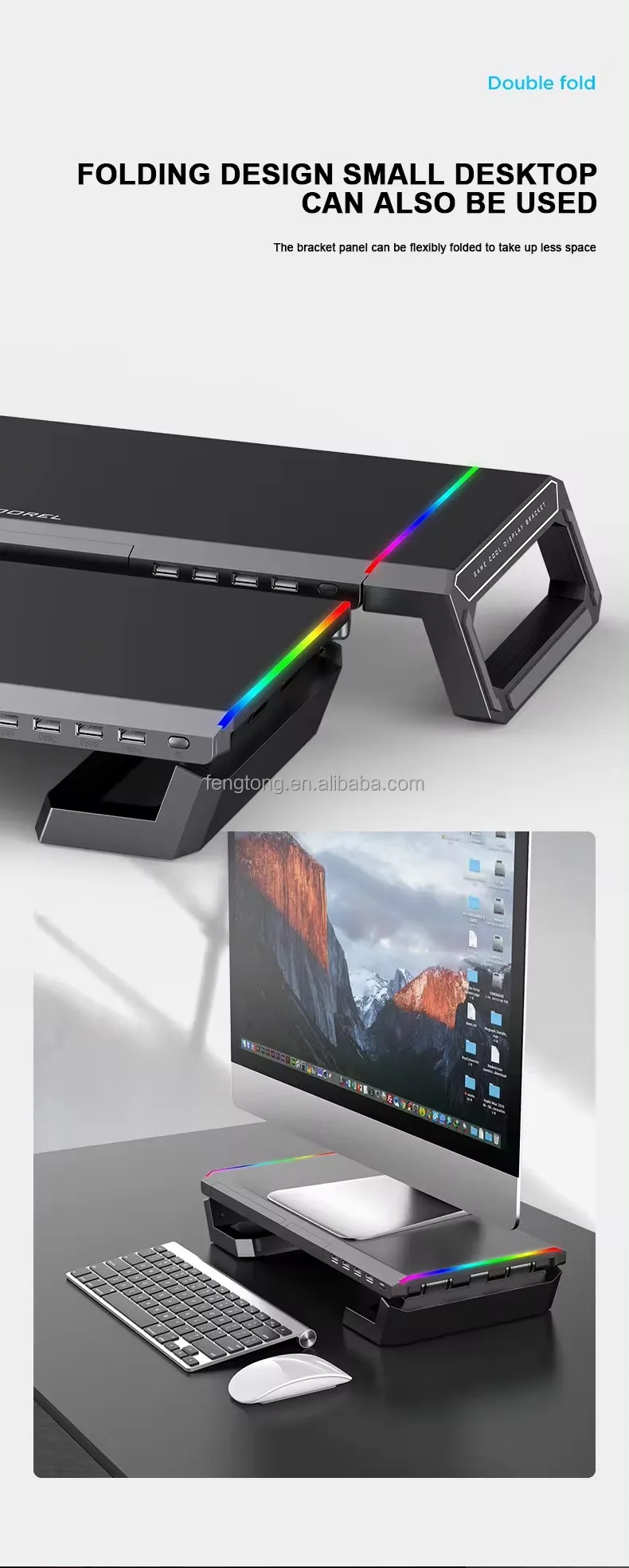 RGB Multifunctional PC Computer Monitor Stand Aluminum Foldable Desk ...