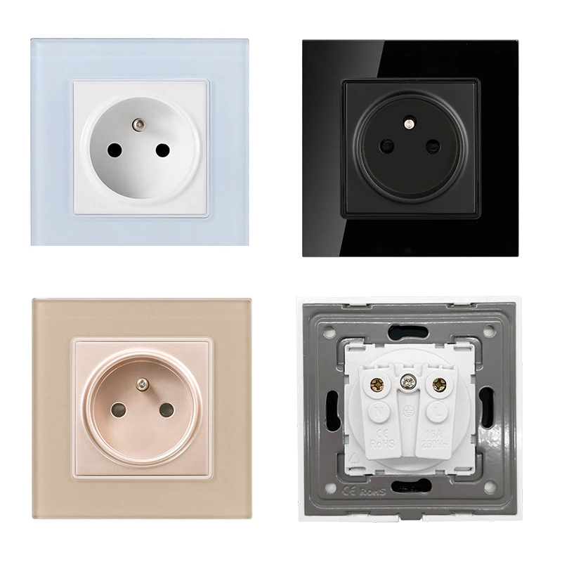 Wall Socket Power Plug Mirror Crystal Glass Panel 86mm 16a French ...