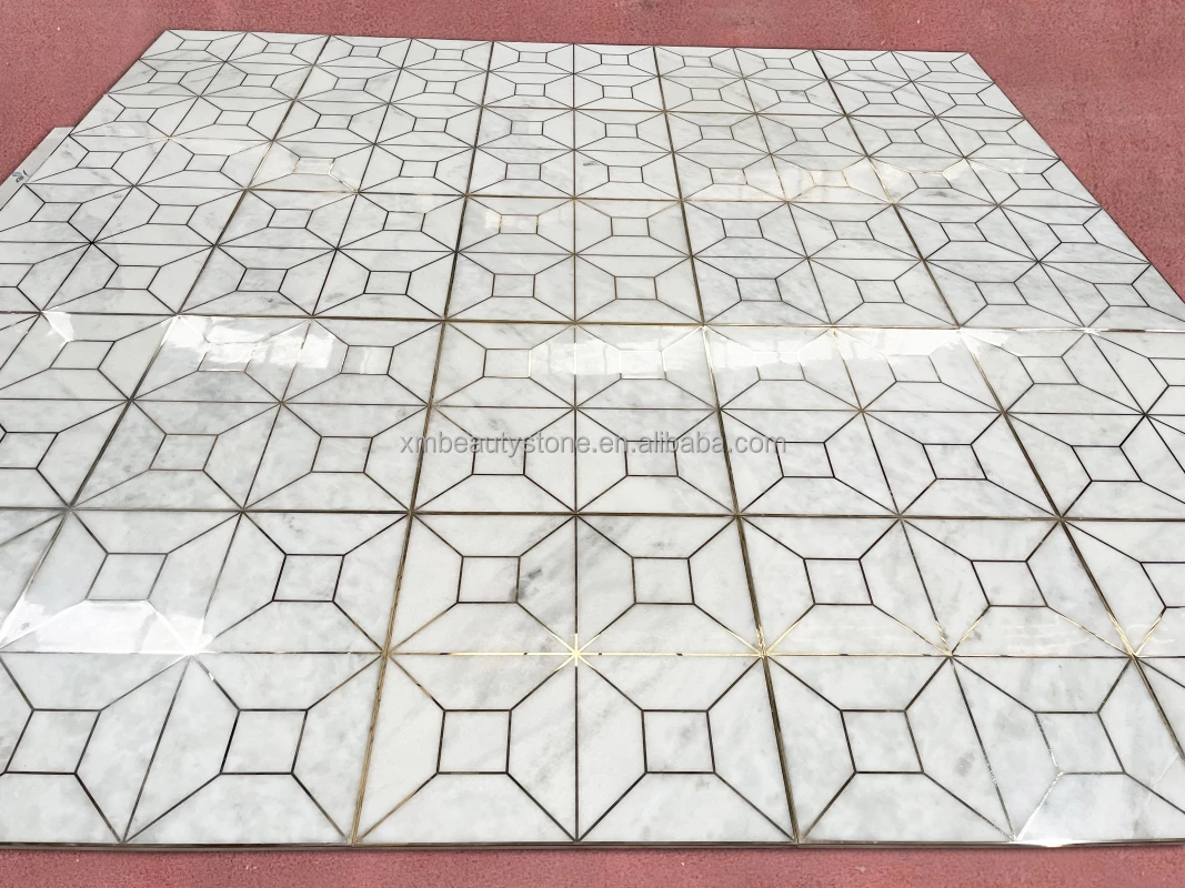 Natural Marble Waterjet Metal Brass Medallion Decoration Tile Inlay ...