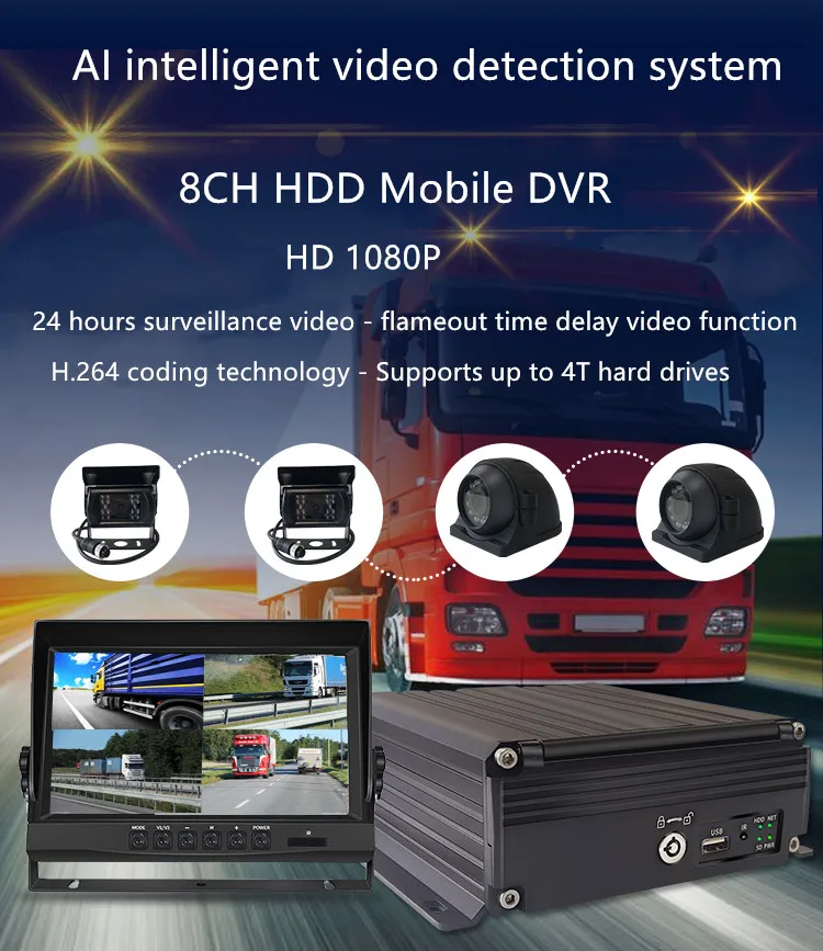 1080P AI HDD MDVR 8CH - Advanced Car DVR with ADAS & DMS