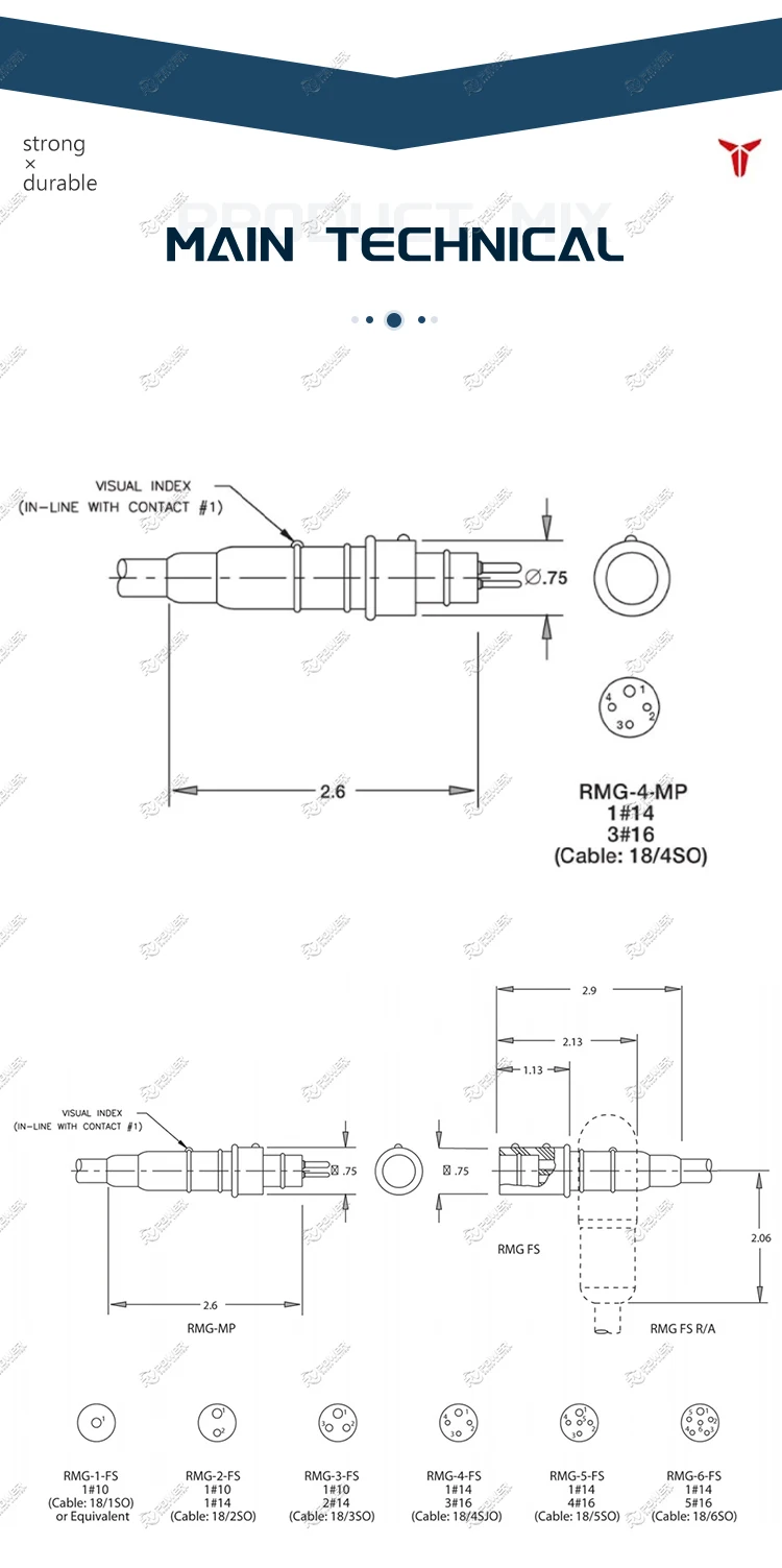 RMG-4-MP 4 Pin Male Rubber Molded Marsh Marine Style Connector