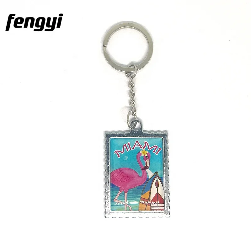 Custom Stamp Shape Epoxy Sticker Metal Keychain Miami Florida Beach ...
