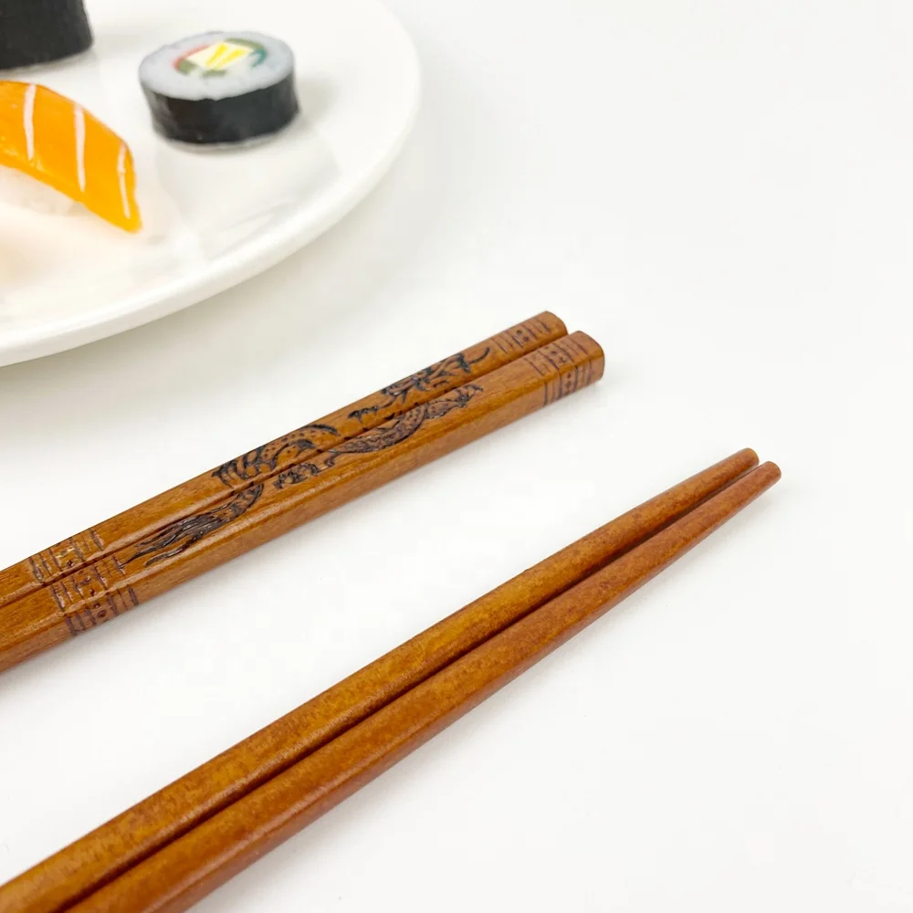 Vintage Chinese Dragon And Phoenix Pattern Natural Wood Chopsticks ...