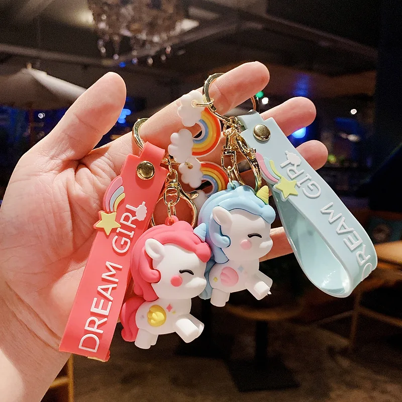 Cartoon 3d Lovely Kawaii Unicorn Design Pvc Keychain Rubber Pendant Car ...
