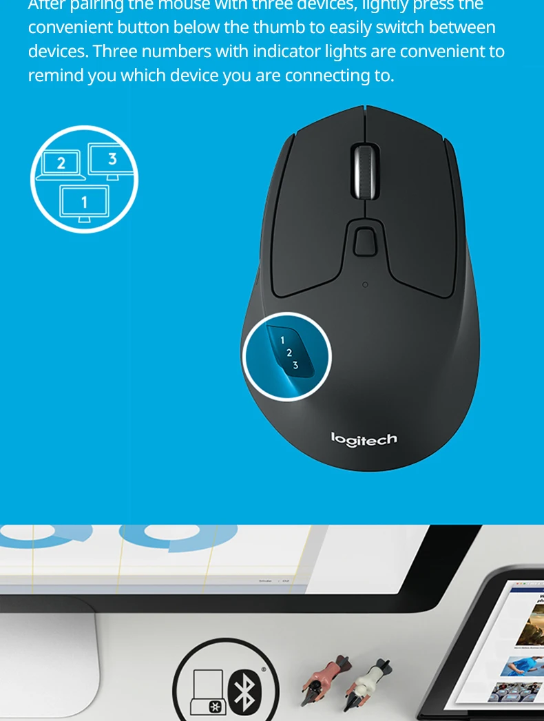 Logitech M720 Wireless Bluetooth Mouse Support Cross Screen Transmission Multiple Device ...