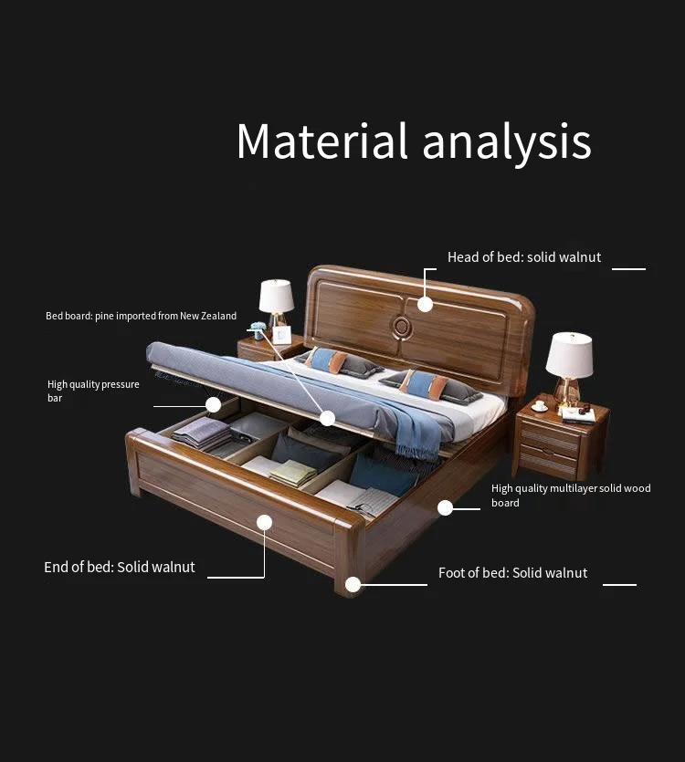 Walnut Chinese Style Solid Wood Bed - Modern & Minimalist