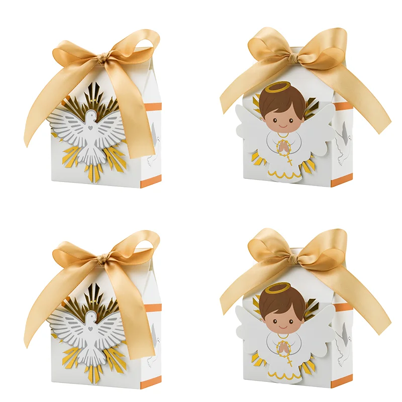 Baptism Theme Small Candy Paper Boxes With Ribbons Little Boy Pigeon ...