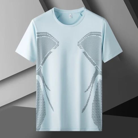 Men 100% Polyester Sport Workout Elastic T-shirt Fashion Running T ...