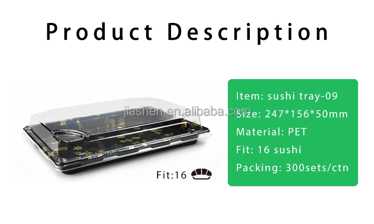 Customizable Large Black PET Recyclable Sushi Box with Lid