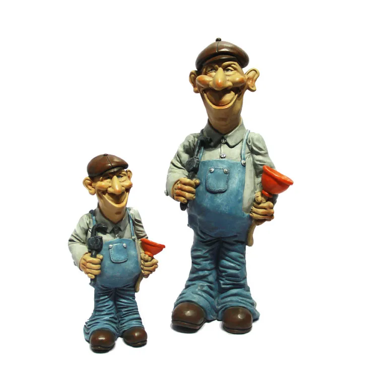 Realistic Hand Carved Preschool Toys Resin Funny Figurines Sewer Worker ...
