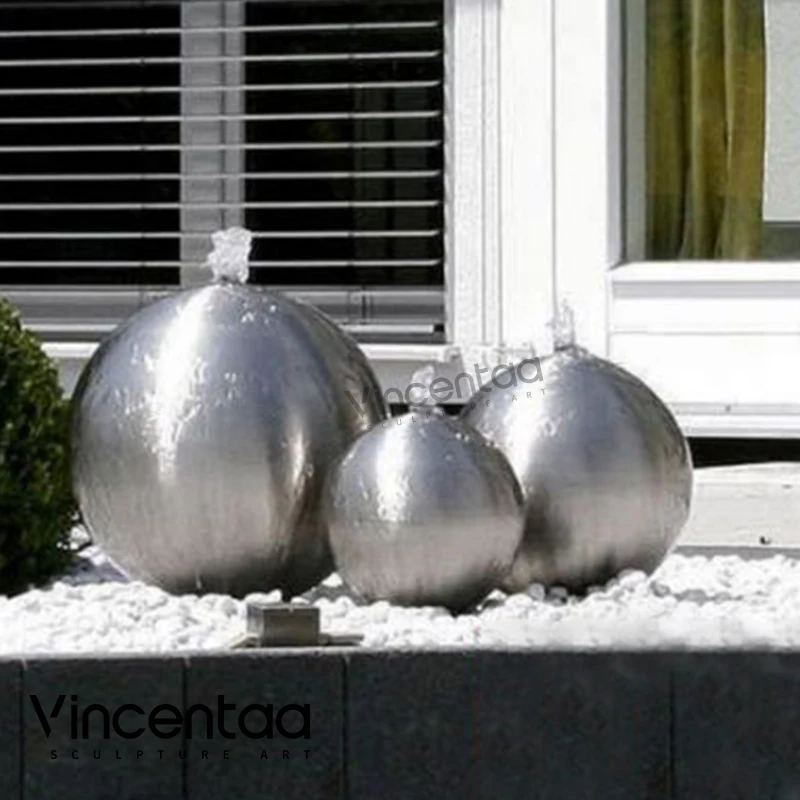 Stainless Steel Sphere Globe Hollow Ball Waterfall Fountain for Garden ...