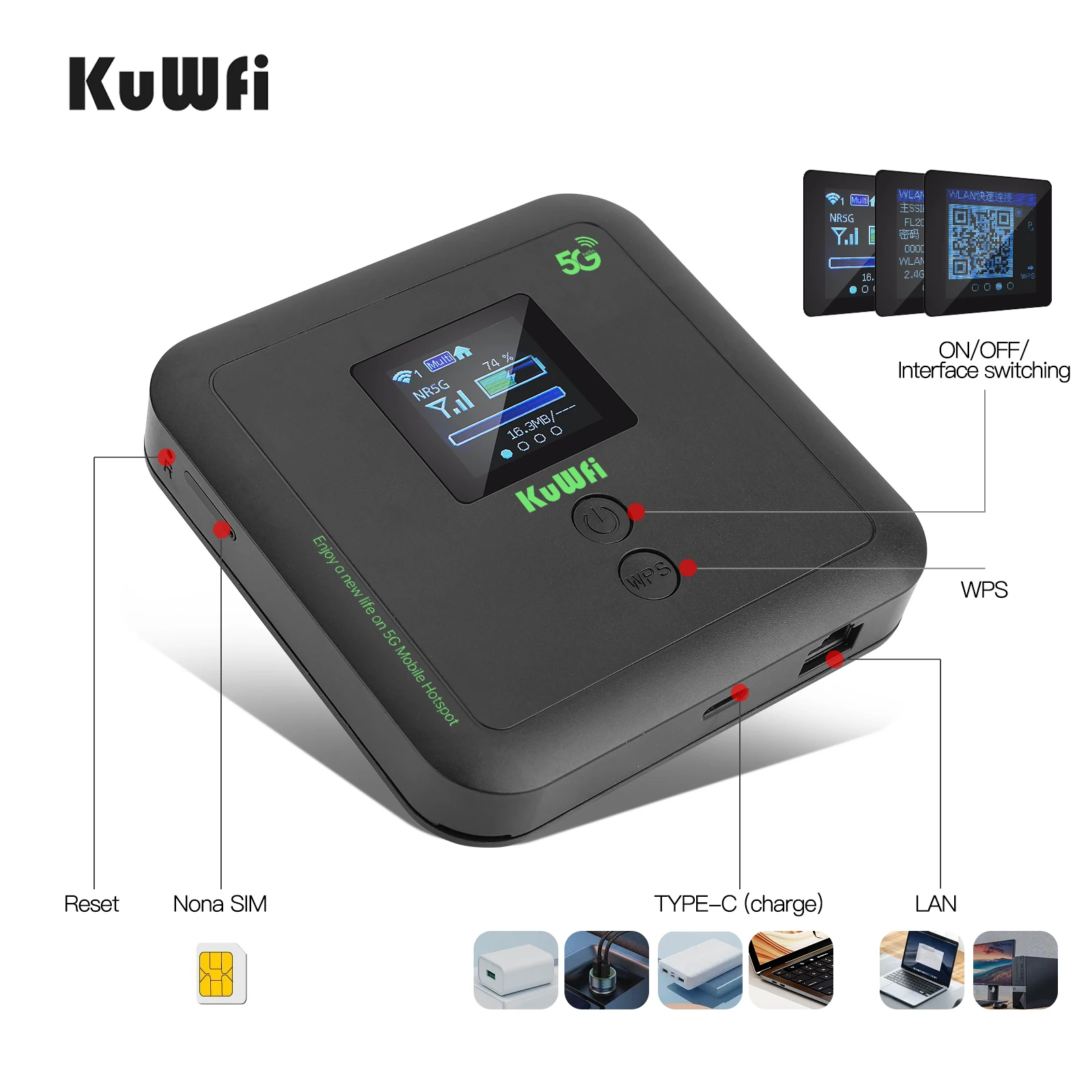Portable Wifi 5g Router Kuwfi 5g01 6000mah Sdx62 Wifi6 Router 128 Users Portable 5g Wifi Router ...
