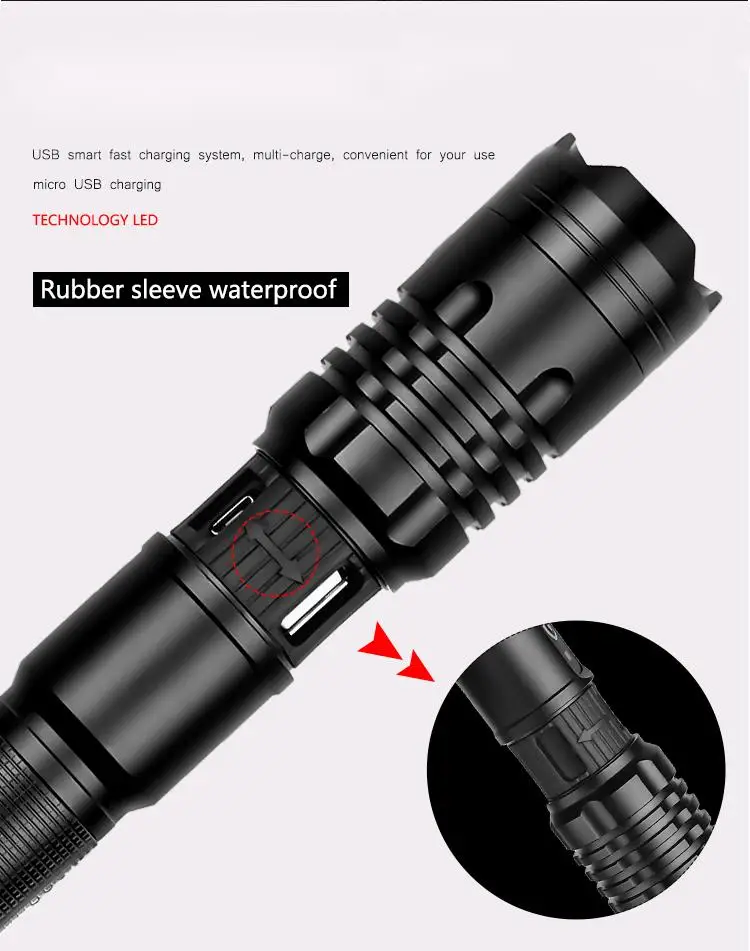 Hot Selling P50 Led 2000 Lumen High Power Led Flashlight Zoom Focus ...