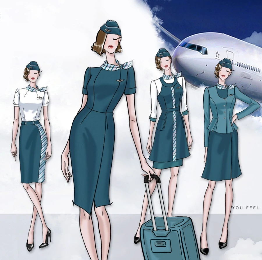 Custom Unified Airline Flight Attendants Uniform Sets Women Stewardess ...