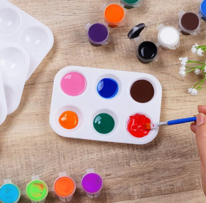 Paint Tray Mixing Palettes 6 Well Holes Rectangular Plastic Watercolor ...