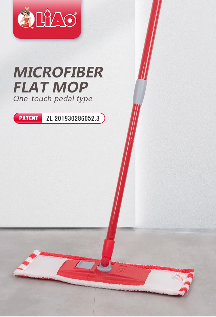 LiAo Red Telescopic Metal Handle 40cm Microfiber Flat Dust Mop for ...