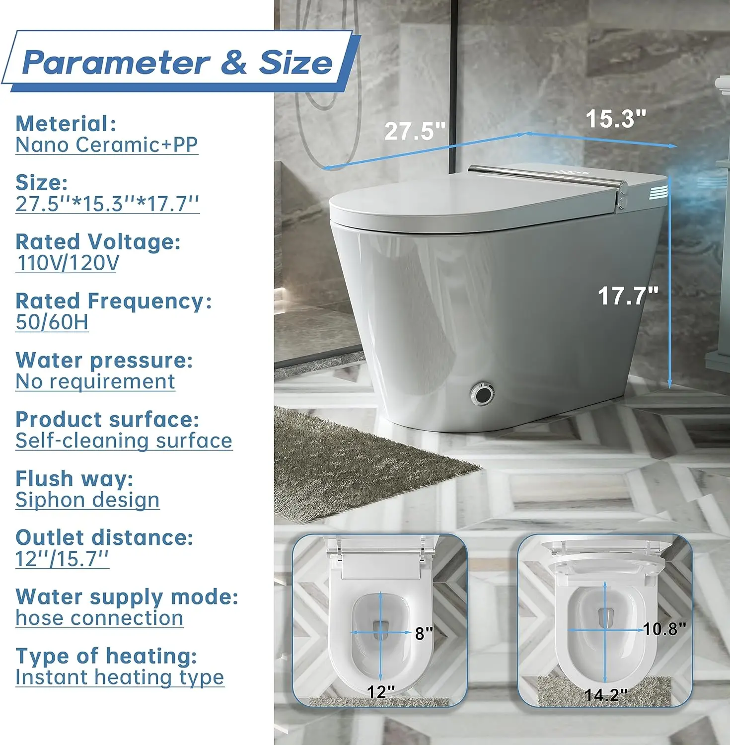 Smart Toilet With Bidet Built In Foot Sensing Bidet Combo With Auto ...