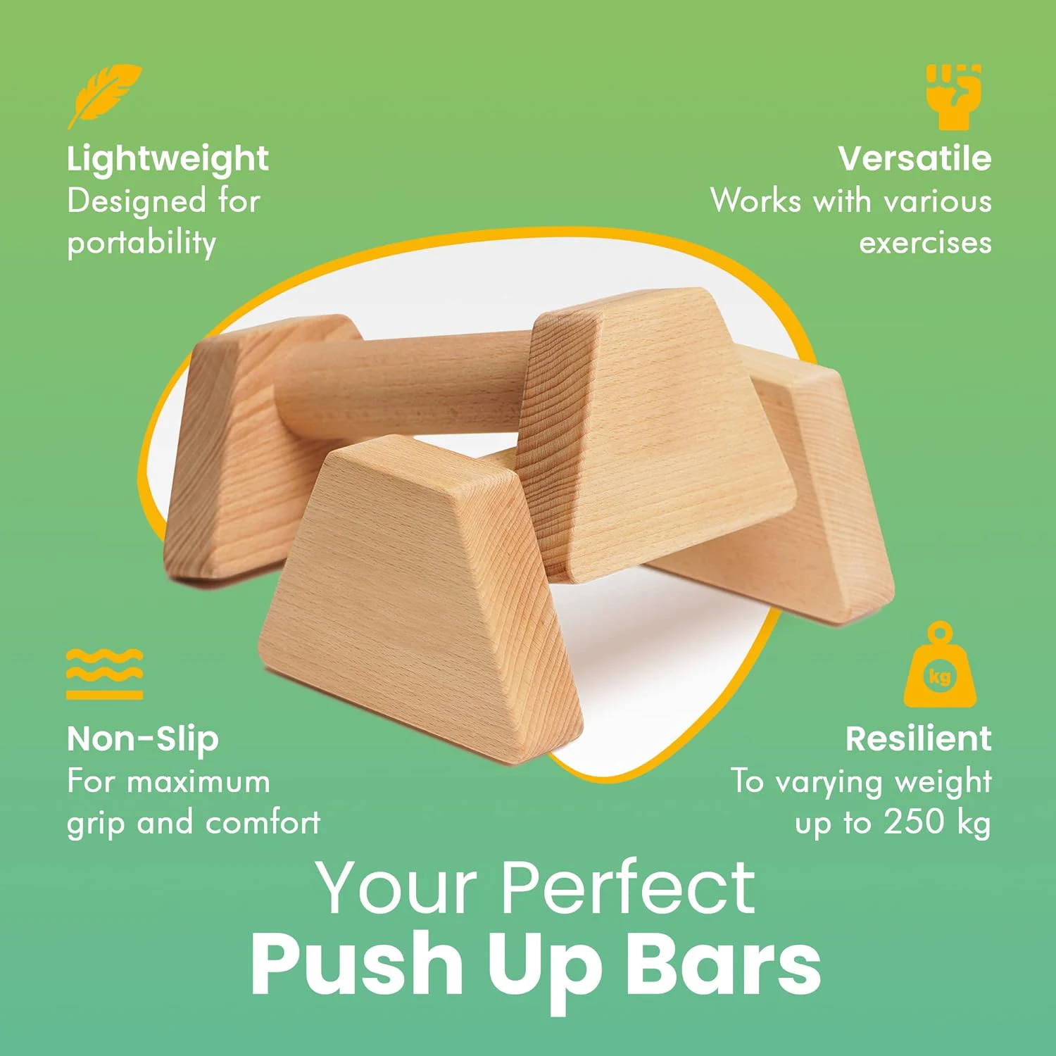 Wooden Push Up Stand Handstand Parallettes Bar Solid Wood Hand Holder ...