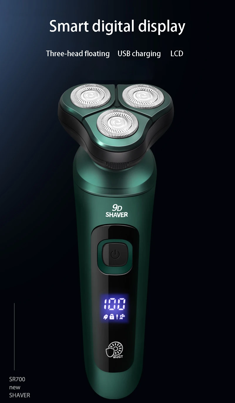 Green Shaver Lcd Digital Display Three-head Floating Razor Usb ...