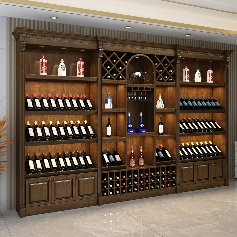 Customized Wine Store Cellar Shelves Wooden Wine Shelf Display Rack ...