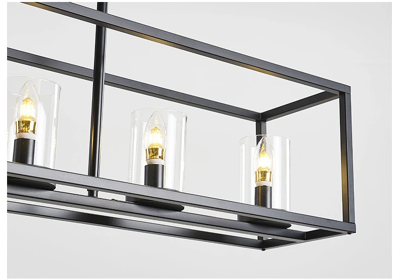 Modern Black Rectangle Frame Large Hanging Lamp Wrought Metal Iron ...